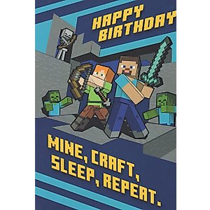 Minecraft Happy Birthday Card Featuring Steve and Alex - Happy Birthday - Mine, Craft, Sleep, Repeat. - Have an Epic Birthday Adventure!