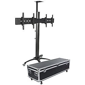 Displays2go Mobile TV Stand with Travel Case, Steel, Aluminum, MDF, EVA Form – Black (LPGPWBC2S)