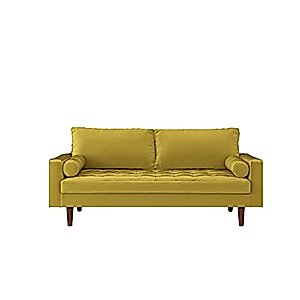 Container Furniture Direct Womble Modern Velvet Upholstered Living Room Diamond Tufted Chesterfield Sofa with Gleaming Nailheads, Textured Gold