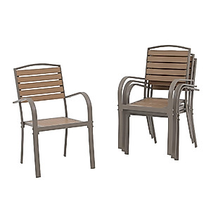 i-VTIES Patio Dining Chairs Set of 4,Outdoor Stackable Dining Chairs with Backrest & Armrest,Aluminum Frame Patio Furniture Chairs for Garden,Backyard,Lawn & Deck,Teak