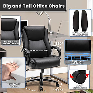 H HAILIBO Office Chair, High Back Big and Tall 400lbs Executive Desk Chair, Bonded Leather Ergonomic Computer Chair with Armrest, Adjustable Height and Swivel Wheels, Black