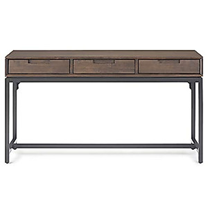 SIMPLIHOME Banting SOLID WOOD and Metal 54 inch Wide Wide Console Sofa Entryway Table in Walnut Brown with Storage, 3 Drawers, for the Living Room, Entryway and Bedroom