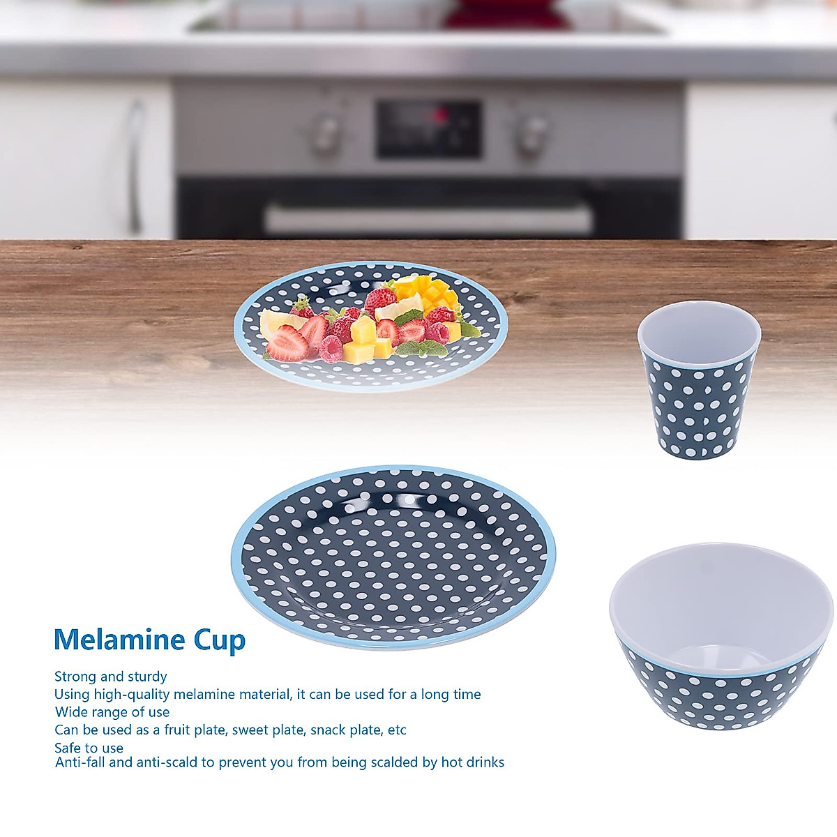 Topyond Premium Dark Blue Dot Dinnerware Set for Home and Restaurant,Service for 4(12Pcs),Includes Cups, Salad Bowls, and Plates - Elegant and Durable