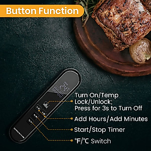 Circrane Digital Instant Read Thermometer, LED Hight Bright Screen with Huge Digits and Alarm, Meat Thermometer for Grilling, Cooking and BBQ, Black
