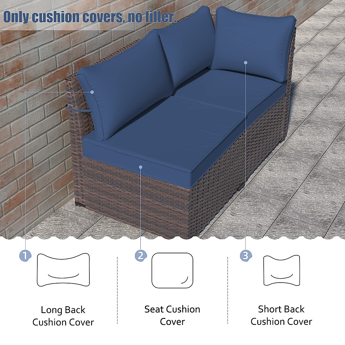 ASJMR Outdoor Cushion Covers 11 Pieces Patio Cushion Covers Replacement for Outdoor Furniture Patio Furniture Set Outdoor Cushion Slipcovers, Outdoor Seat Cushion Covers and Back Pillow Covers - Navy