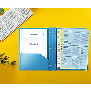 Better Office Products Light Blue Plastic 2 Pocket Folders with Prongs, 24 Pack, Heavyweight, Letter Size Poly Folders with 3 Metal Prongs Fastener Clips, Light Blue