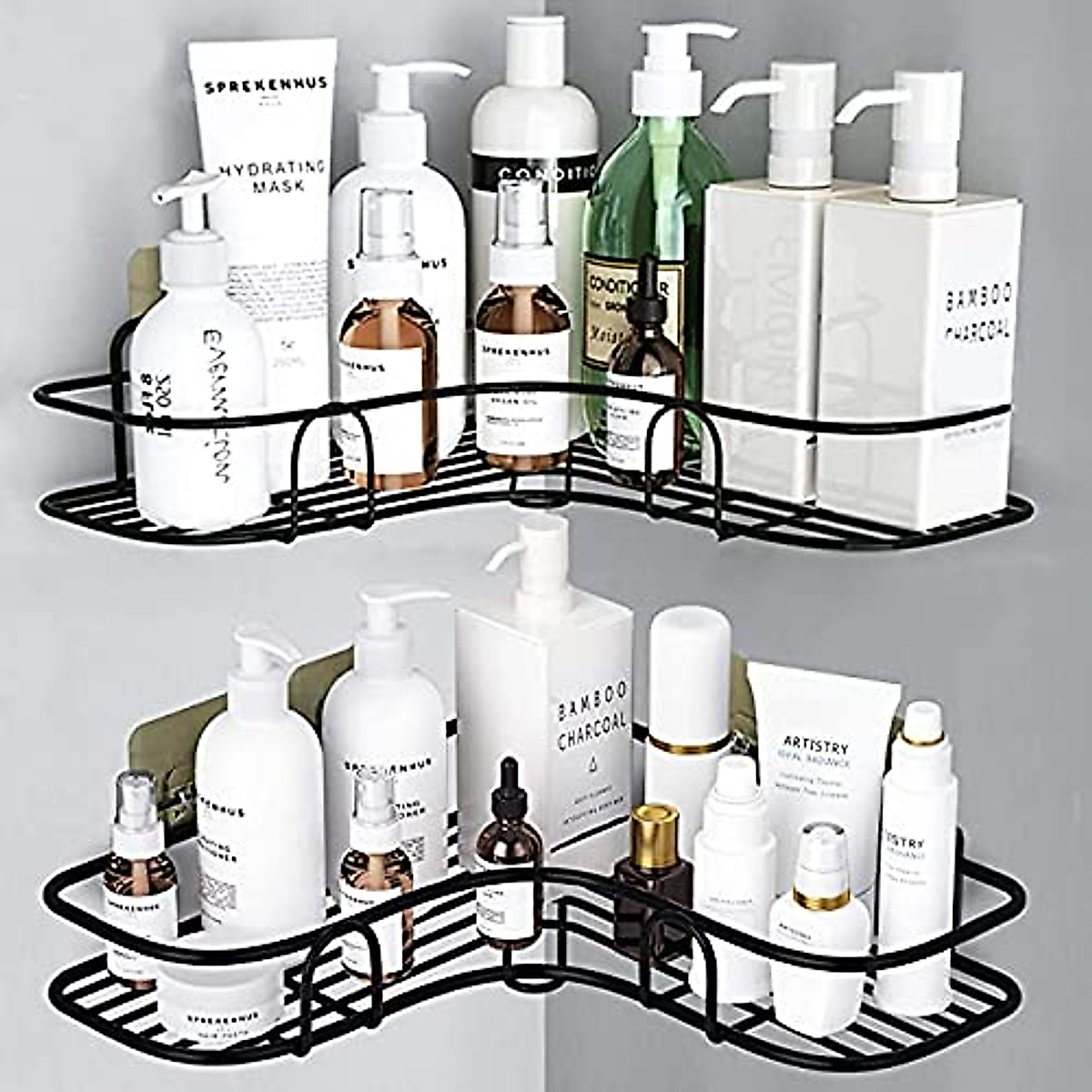 Corner Shower Caddy 2-Pack, Bathroom Shelf with 4 Pack Powerful Adhesive Hooks, 2-in-1 Organizer Storage for Toilet, Kitchen, and Dorm.