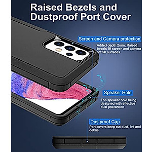 Dahkoiz for Samsung Galaxy A53 5G Case, with Tempered Glass Screen Protector and Dust-Proof Port Cover, Full Body Protection Durable Rubber Phone Case for Samsung Galaxy A53 5G UW, Black