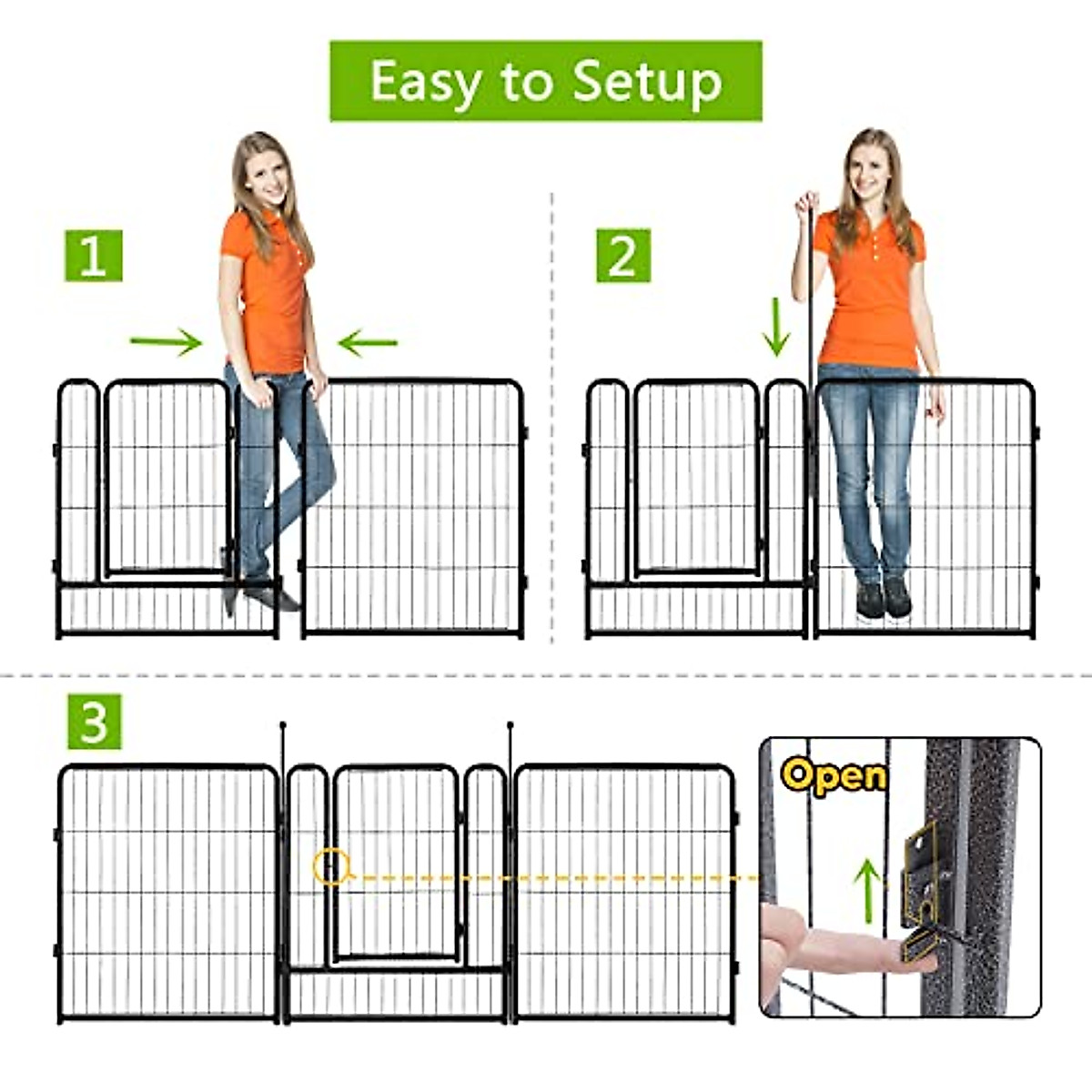 TMEE Garden Fence 8 Panels 18ft×32in Decorative Garden Metal Fence with 1 Gate Outdoor Landscape Animal Barrier Dog Pet Fencing for Yard Patio, Black