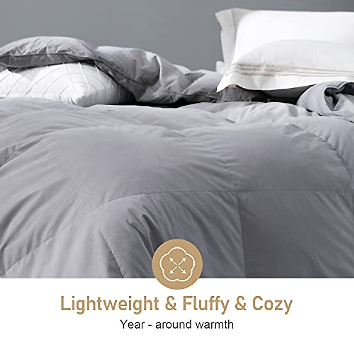 Amazon Brand - Pinzon All-Season Ultra Soft Down Comforter Duvet Insert, 100% Cotton, Medium Warmth For All Season- Grey, King