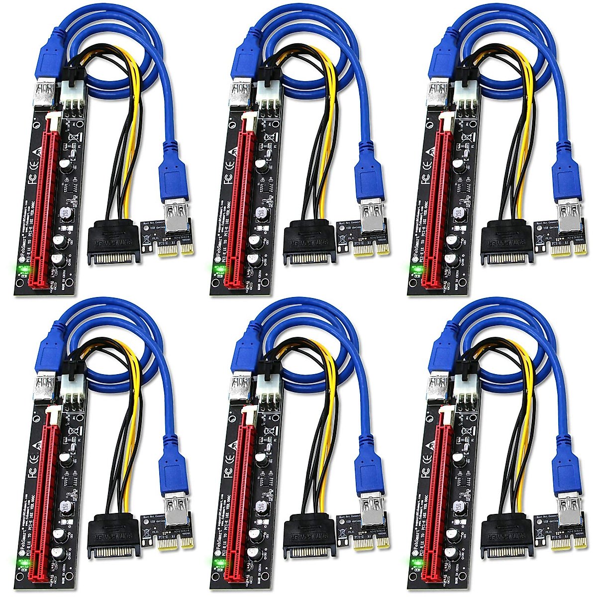 FebSmart GPU Riser for Ethereum Mining Rigs, PCIE Risers for ETH Mining Rigs, GPU Extension Cable, PCIE Extension Cable, PCIE X16 Riser, VER006C PCIE Riser, VER006C GPU Riser (Black-6PCS)