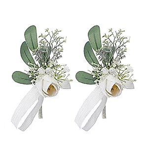 2pcs Wedding Wrist Flower Simple Atmospheric Simulation Corsage Wristlet Flower Bracelet with Ribbon for Prom Party Wedding Anniversary Formal Dinner Decoration Accessories, Type 1