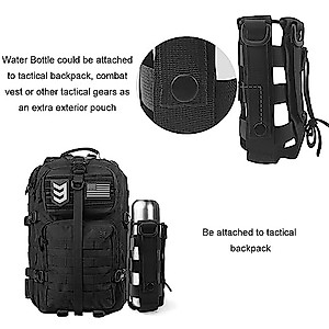 Tactical water bottle bag suitable for Molle system, adjustable outdoor sports water bottle holder, frees up backpack space, outdoor MOLLE water bottle holder 40 ounces (black)