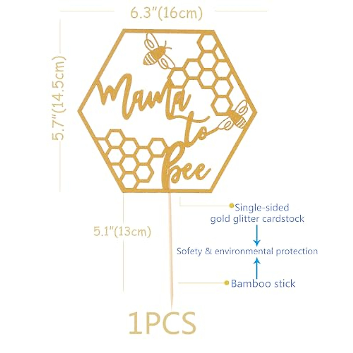 Mama To Bee Cake Topper - Gold Bee Theme Baby Shower Cake Topper, Gender Reveal Party Supplies Pregnancy Announcement