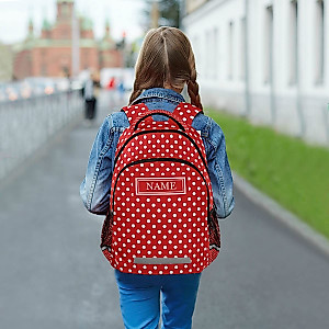 ODAWA Custom Backpack for Girls Personalized Backpack Add Your Name Text Customization Red Dot Pattern Child Backpack Travel Bag