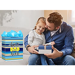 FaCraft Father's Day Gift Bag with Tissue Paper,13" Happy Fathers Day Wrapping Bag with Handle,Large Paper Gift Bag for Dad Father Men Grandpa Best Dad Ever Bags for Birthday Father's Day Party Favor