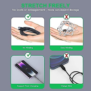 Coiled Lightning Cable Carplay[Apple Mfi Certified], USB to Lightning Cable Fast Data Sync with LED, Short Retractable iPhone Charger Cord for Car Compatible with iPhone 14/13/12/11 Pro Max/Pro/Xs Max