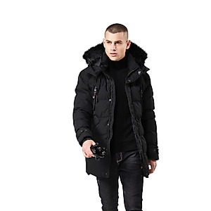 WEEN CHARM Men's Warm Parka Ski Jacket Water Resistant Puffer Jacket Long Winter Coat with Detachable Hood Faux-Fur Trim
