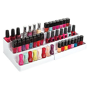 mDesign Plastic Expandable 3-Tier Shelf Rack Organizer - Storage for Bathroom Vanity, Cabinet, Cupboard, Drawer - Holds Medicine, Vitamins, Supplements, Cosmetics - Ligne Collection - White