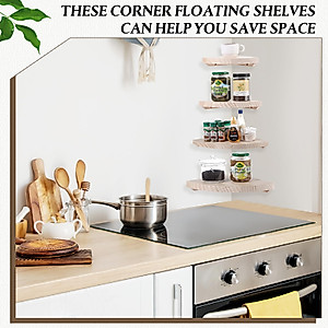 Gulfmew Wooden Corner Shelves Set of 4 Sizes Floating Corner Shelves for Wall Wood Round End Corner Wall Shelves Rustic Wall Mounted Corner Shelves for Bedroom, Living Room, Bathroom, Kitchen