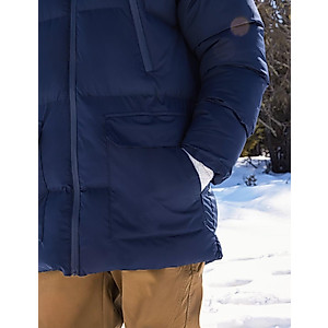 Rejork Men's Long Winter Coat Hooded Warm Quilted Jacket Water-resistant Cold Weather Parka Navy M