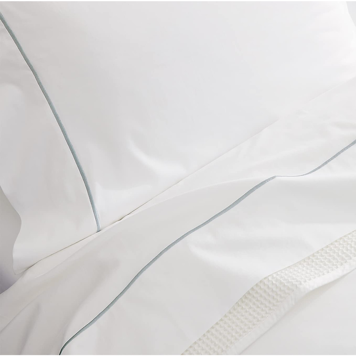 BOLL & BRANCH Signature Embroidered Pillowcase Set - King, White/Shore - Soft, Luxury 100% Organic Cotton - 2 Pillowcases - Hand-Finished Embroidery