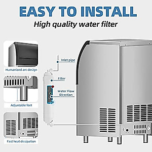 GSEICE Commercial Ice Maker Machine, 300lbs/24H Ice Machine with 80lbs Storage Ice Bin, Stainless Steel Big Storge Ice Maker Ideal for Home Coffee Shop Bars and Restaurant