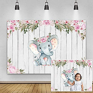 Floral Elephant Backdrop for Baby Shower,Yeele 7x5ft Party Pink Flower Wood It's a Girl Banner Birthday Photography Background Cake Table Decoration Photo Booth Studio Props Favors Supplies