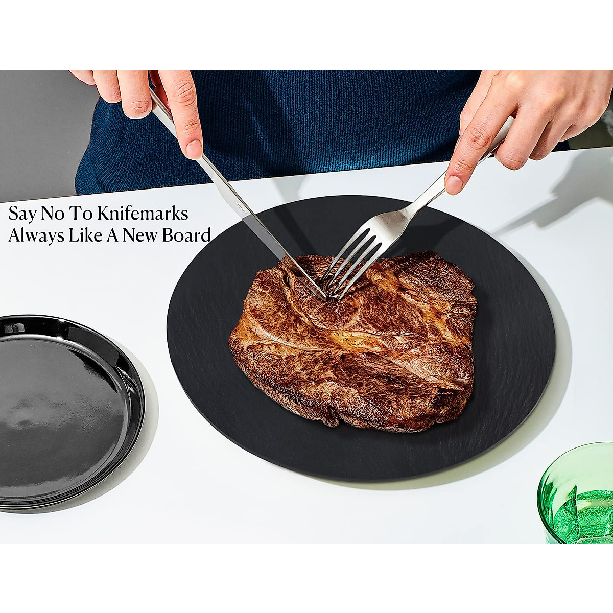 Dofira Round Slate Serving Platter, Black Platter Tray Stone Rock Cutting Board Cheese Board, Charcuterie Tray with Natural Edge [1pc]