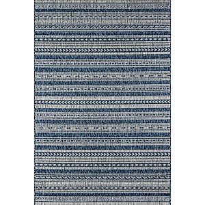 Novogratz by Momeni Villa Collection Tuscany Indoor Outdoor Blue Area Rug, 5'3" x 7'6" Sized Mat for Pool, Patio, Porch, Balcony, Kitchen, Bedroom, Livingroom and Home Office