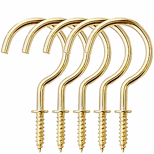 BronaGrand 20 Pieces Screw in Ceiling Hooks,2.8 inches Metal Cup Hook Hangers for Hanging Plants,Kitchen (Gold)