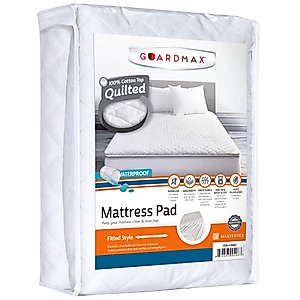 Guardmax Waterproof Quilted Fitted Mattress Pad | Hypoallergenic Cover | Breathable, Noiseless Barrier | Queen (60 x 80 x 15)