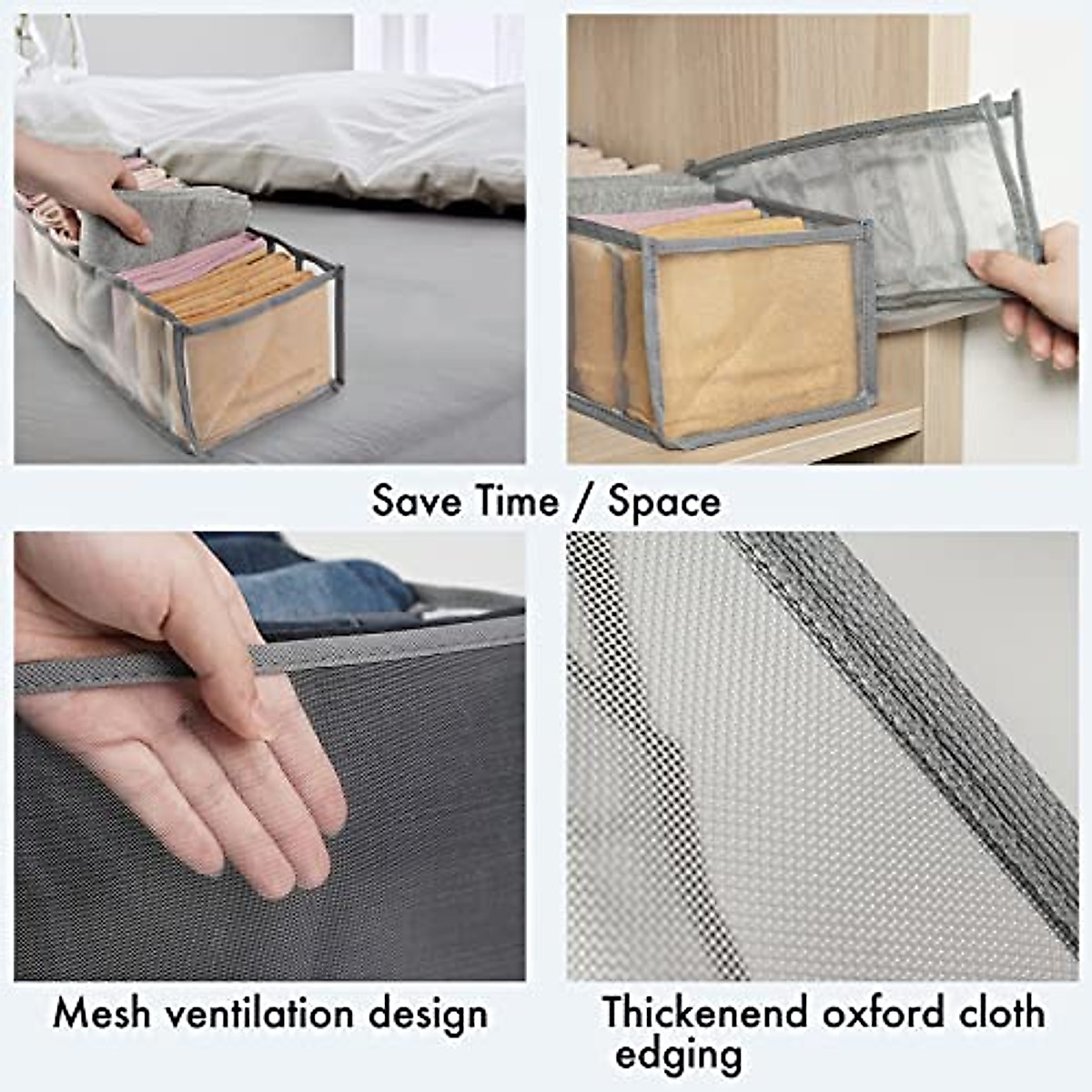 ARPEOTCY 3Pcs Wardrobe Clothes Organizer, Washable Clothes Organizer for Folded Clothes, Nylon Mesh Drawer Dividers for Clothes, T-shirt, Skirts, Jeans(9/7/7 Grid,Gray)