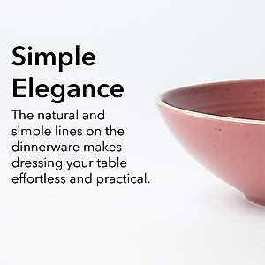 Arora RINGAR Round Stoneware 16pc Double Bowl Dinnerware Set for 4, Dinner Plates, Side Plates, Cereal Bowls, Pasta Bowls - Speckle Matte Red (395438)