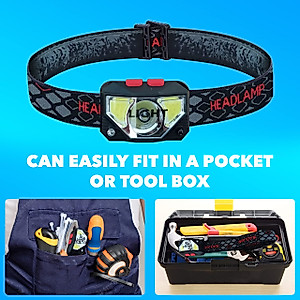 Skywin Hard Hat Light Rechargeable Lightweight USB Flashlight, XPG+COB 3 LED 200 Lumen Head Lamp with Red Light Headlight for Night Outdoor Backpacking IP44 Waterproof Headlamp