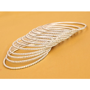 Touchstone "Silver Bangle Collection Indian Bollywood Hand Saw Cut Work Creamy Silver Color Designer Jewelry Bangle Bracelets. Set of 12. In Silver Tone For Women.