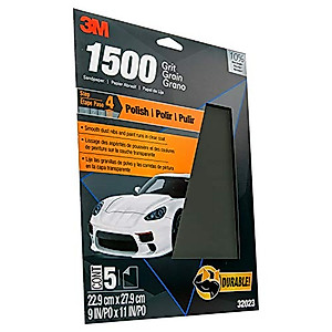 3M Wetordry Sandpaper, 32023, 1500 Grit, 9 in x 11 in, 5 Sheets Per Pack