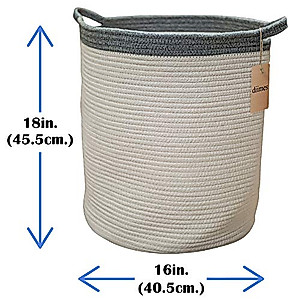 DIIMES Large Cotton Storage Basket (18 x 16 x 16 Inches) Tall Woven Basket with Handle for Blankets, Living Room, Baby Nursery, Laundry, Toys, Storage Bins- 100% Natural Cotton Materials