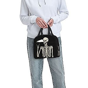 PATNPRT Skeleton Skull Lunch Bag Women Insulated Lunch Box Tote Bag for Work, Picnic, Beach or Travel