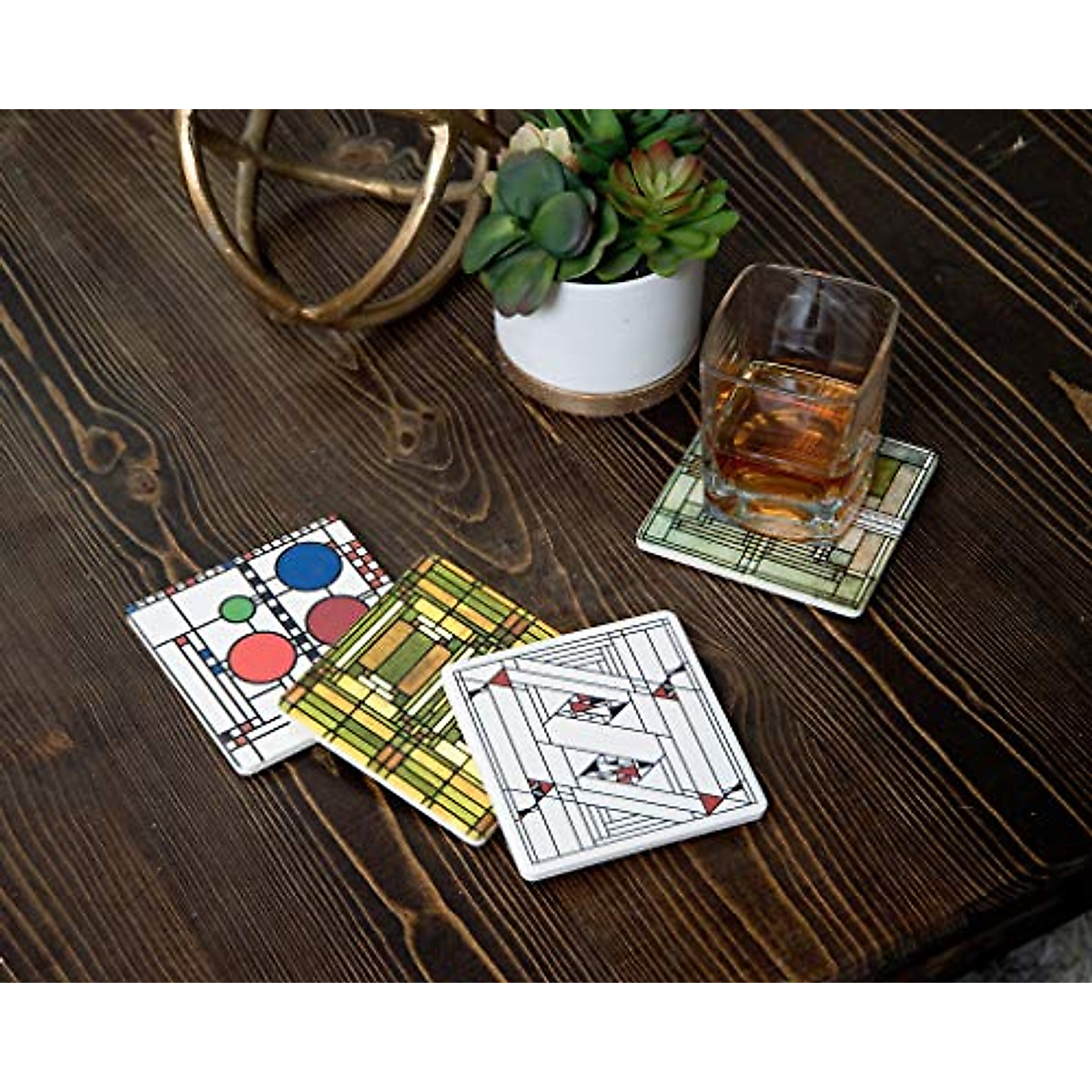 CoasterStone Absorbent Stone Coasters, Frank Lloyd Wright, Art Glass Designs, Multi-Colored