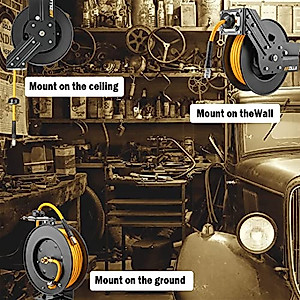 AIRZILLA Steel Retractable Air Hose Reel 3/8" Inch x 50' Feet Hybrid Polymer Hose, Heavy Duty Air Hose Reel included Auto Rewind Reel | Quick Air Coupler | Heavy Duty Steel Frame