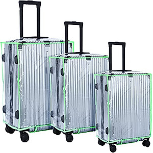 3 Pieces Clear PVC Suitcase Protector Waterproof Cover for Luggage Cover (Fluorescent Green Border, Regular Style)