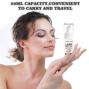 Eyelash Extension Cleanser 50 ml + Brushes + Rinse Bottle Eyelid Foaming Cleanser, Lash Foam Shampoo for Extensions and Natural Lashes, Makeup Remover For Salon and Home Use