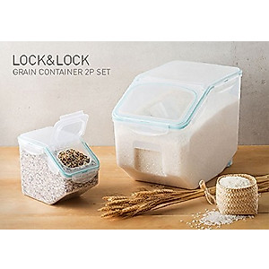 Lock & Lock Grain Rice Storage Bin Dog Food Containers Set Leak Proof Locking Lid 10kg(12L) + 2.5kg(3L)