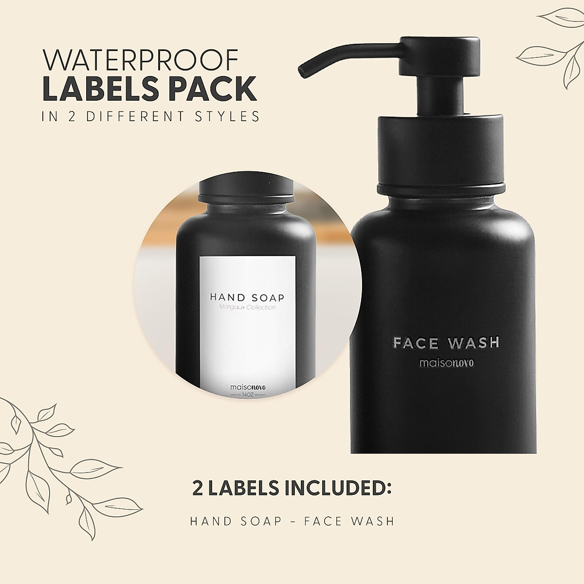 MaisoNovo Foaming Soap Dispenser with Concrete Tray - Hand Soap Refills for Foaming Dispenser - Black Bottle w.Tray 14 oz - 4 Mix Tablets