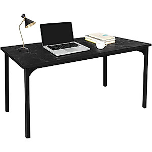 HealSmart Home Office Computer Desk, Modern Style Design with Headphone Hooks for Working, Writing and Gaming, Thickened 47 Inch, Black