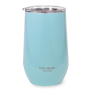 Kate Spade New York Insulated Stainless Steel Wine Tumbler, 16 Ounce Double Wall Tumbler, Stemless Travel Cup with Lid (Happy Hour)