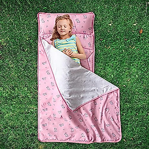 Toddler Nap Mat with Pillow and Blanket 50" x 21" x 1.5", Nap Mat for Boys Girls Super Soft and Cozy, Kids Sleeping Bag for Preschool, Daycare, Toddler Sleeping Bag, Pink Horse