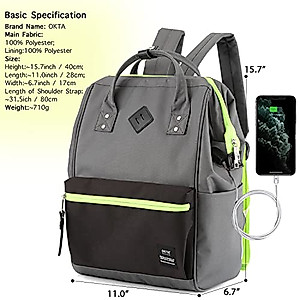 OKTA Laptop Backpack for Women Students - 15.6 Inch Computer Backpack with USB Charging Port Waterproof Anti-theft