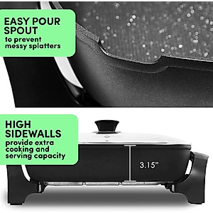 10.5-Qt Large Electric Skillet Nonstick Extra Deep, with Glass Vented Lid